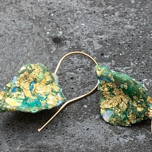 Matana | Jewelry | Handmade Pods Earrings Green With Gold Leaf | Poshmark
